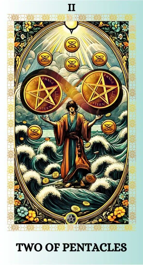 Two of Pentacles Tarot Card Meaning - Balancing Act